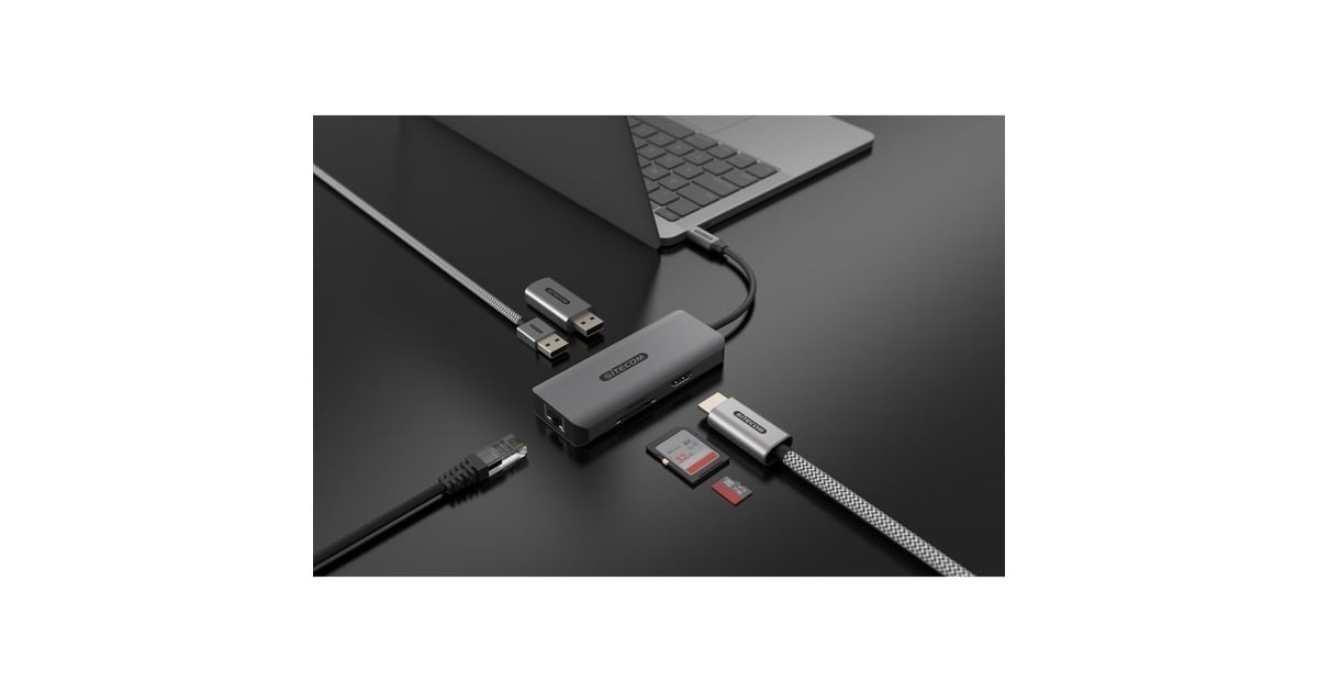 Sitecom 6-in-1 USB-C LAN Multiport Adapter dockingstation Grijs