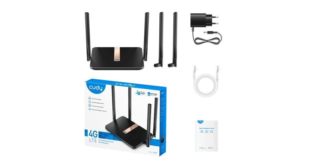Cudy AC1200 Wi-Fi Mesh 4G LTE Cat4 Router mesh router Zwart, Cudy Mesh ...