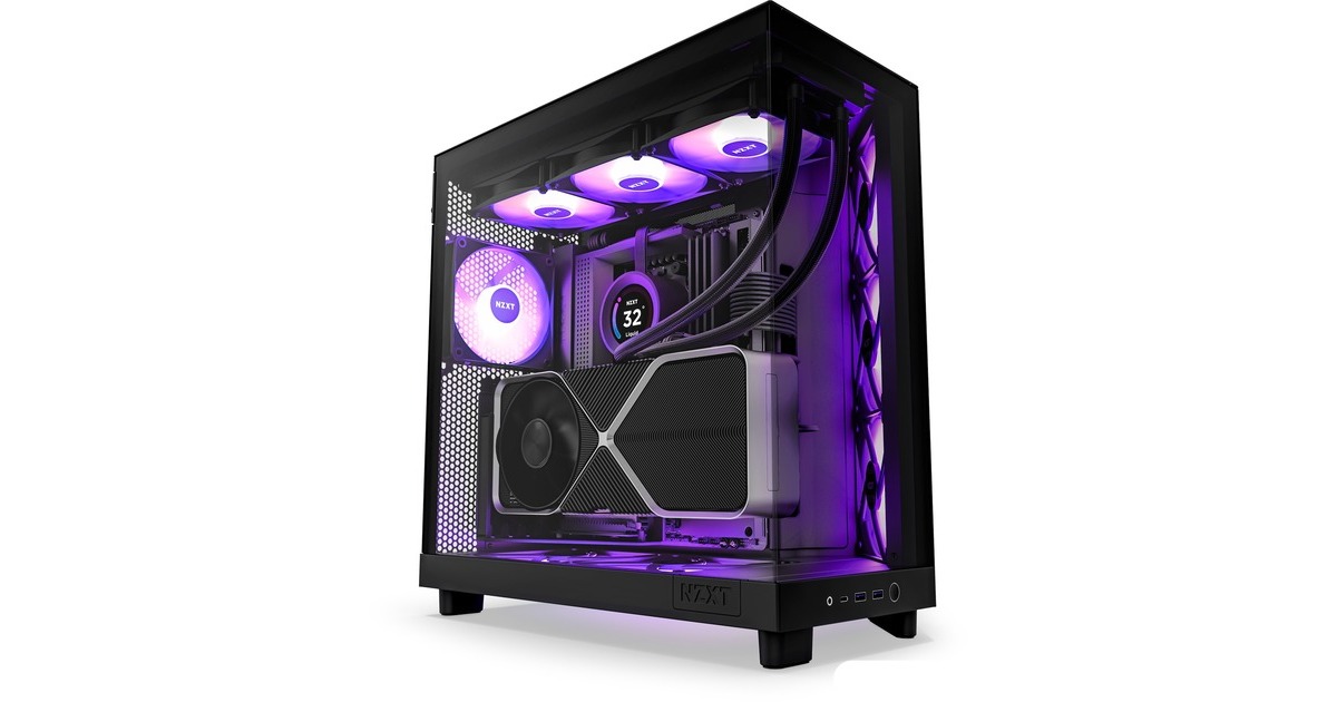 NZXT H6 Flow RGB midi tower behuizing Zwart | 2x USB-A | 1x USB-C | RGB ...